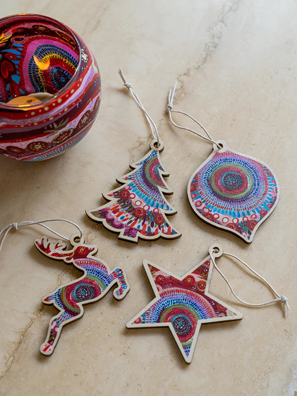 Aboriginal Looking Back 4Pack Christmas Decorations – Kinya Lerrk
